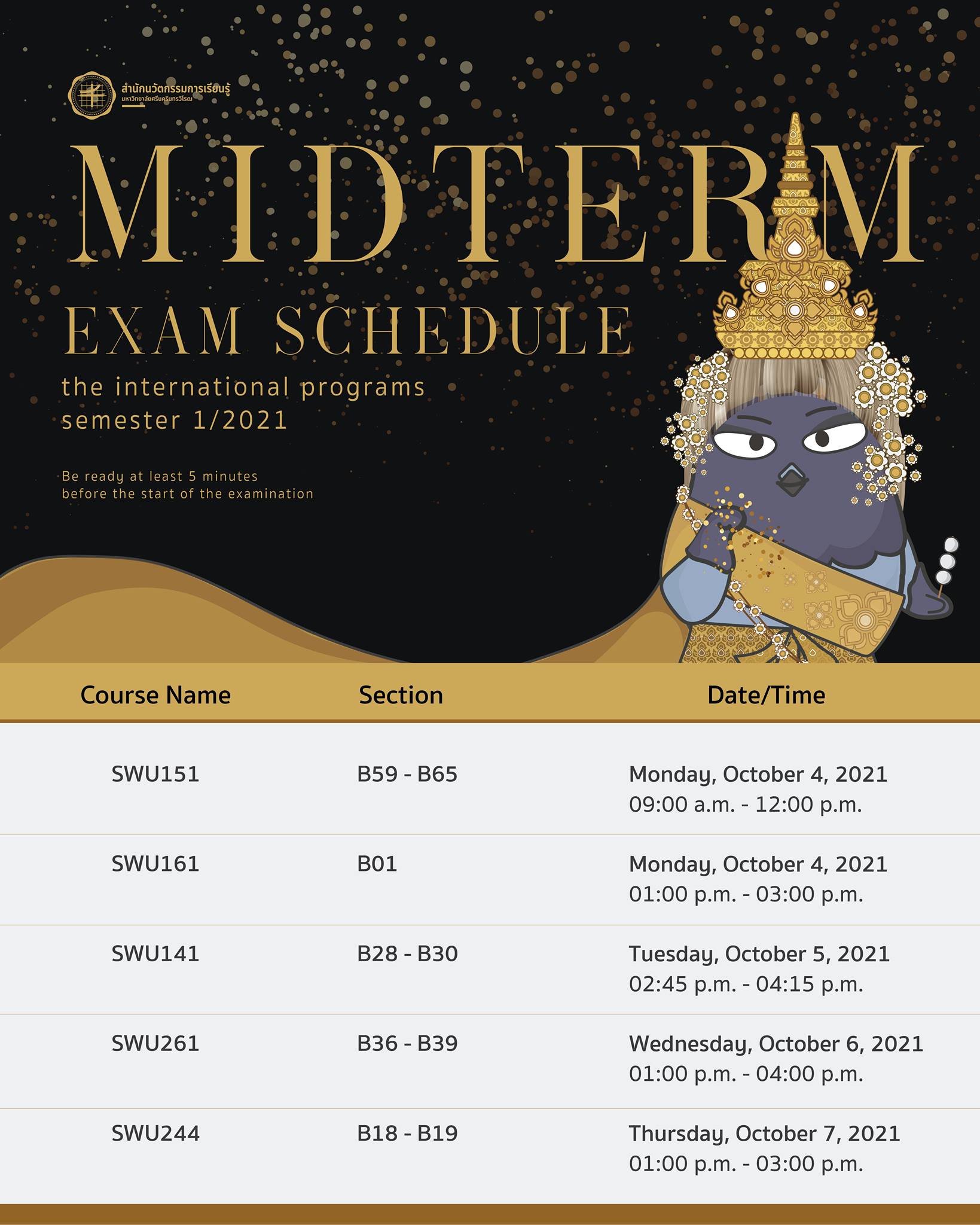 Midterm Exam Schedule 1/2021 General Education Courses for ...