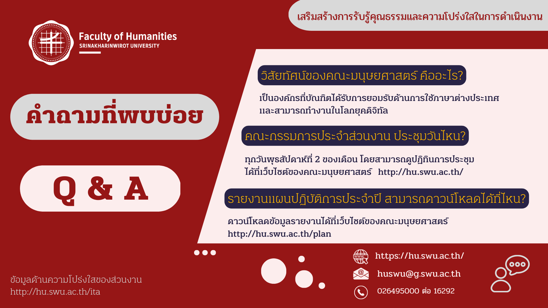 คณะมนุษยศาสตร์ให้ความสำคัญกับการเสริมสร้างการรับรู้คุณธรรมและความ ...